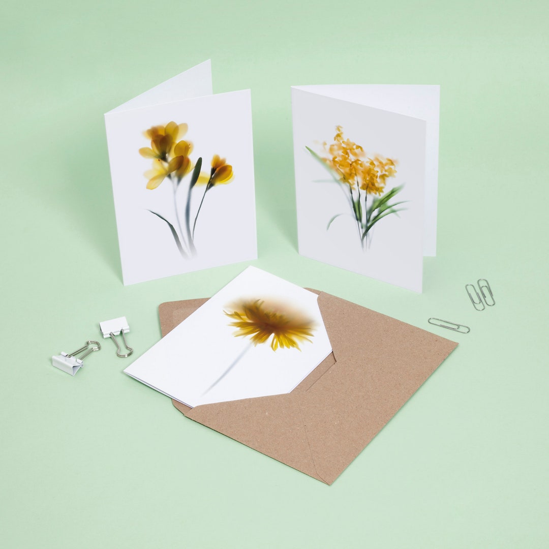 6 Yellow Floral Note Cards, Yellow Birthday Card Pack, Any Occasion ...