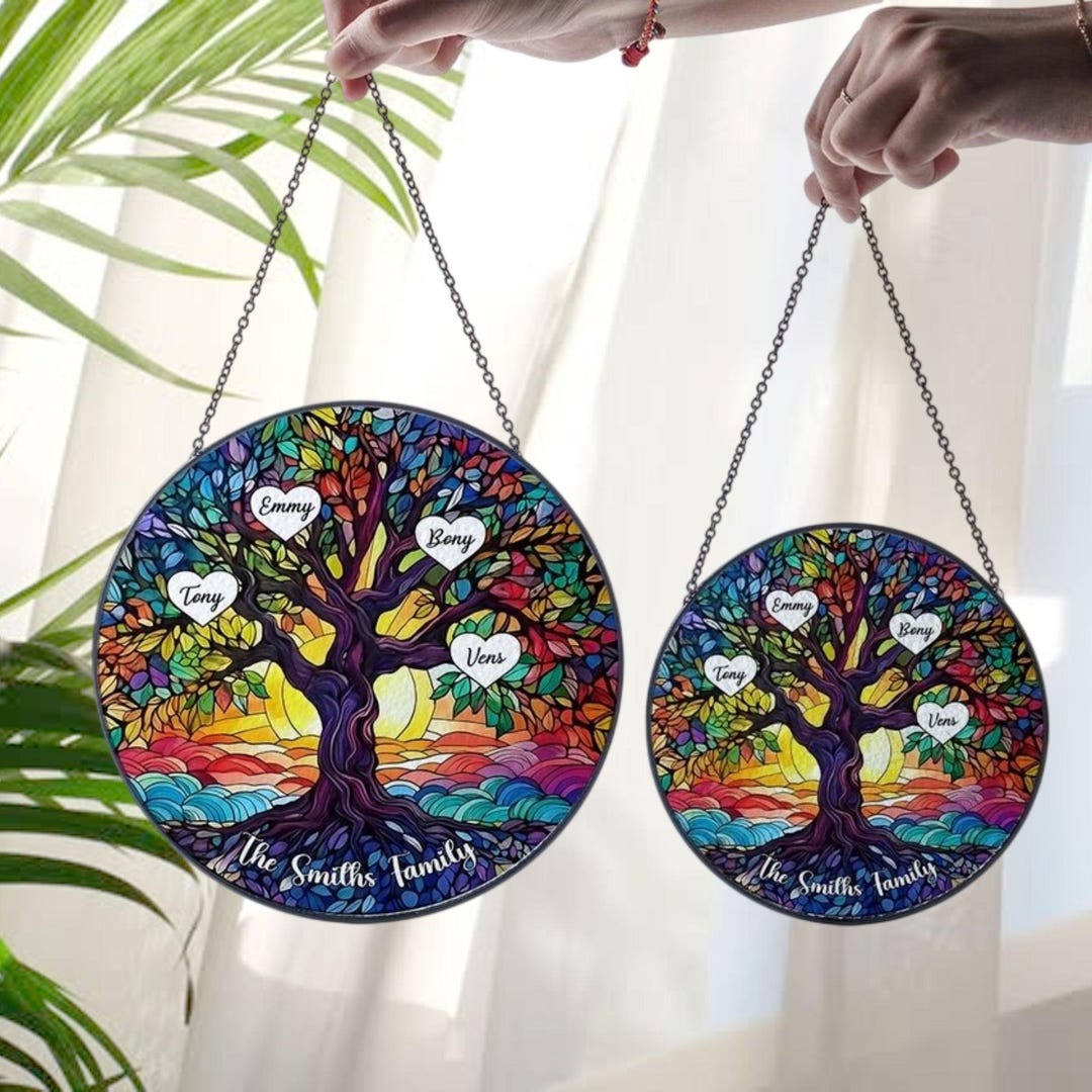Personalized Family Tree Suncatcher, Stained Glass Style Window Hanging ...