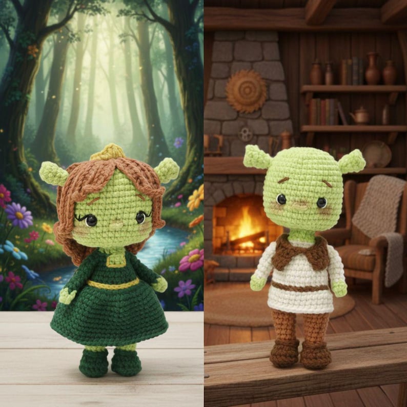 Shrek& Fiona Amigurumi Crochet Pattern PDF, Plush Toy DIY, Digital ...