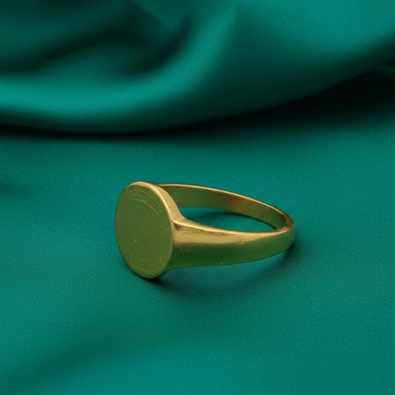 Matte Gold Signet Ring, Round Brushed Gold Ring, Minimalist Statement ...