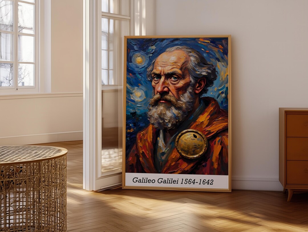 Galileo Galilei Van Gogh Style Portrait, Starry Night Astronomy Art ...