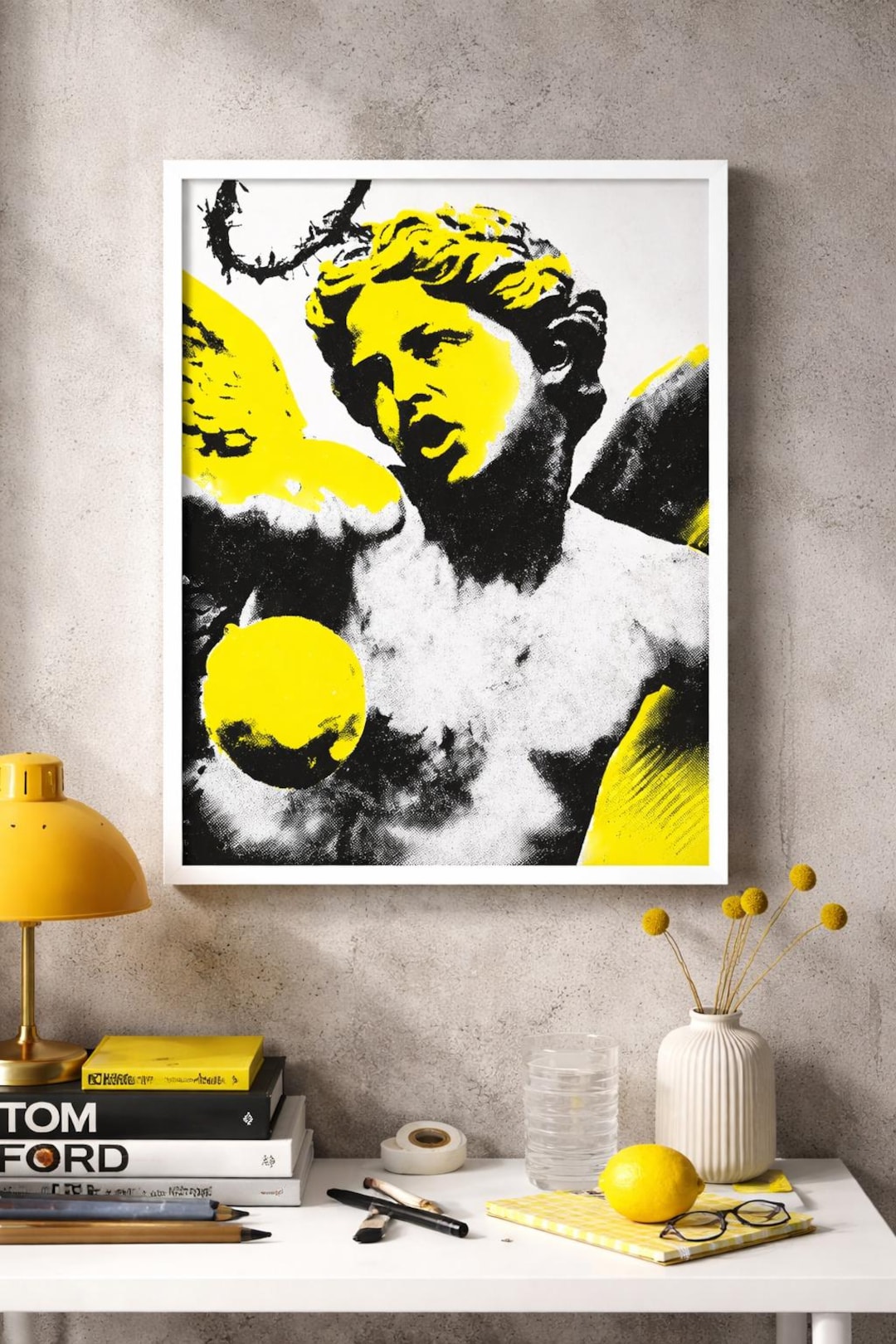 Lemon Angel Statue Wall Art Print, Classical Sculpture With Lemon ...