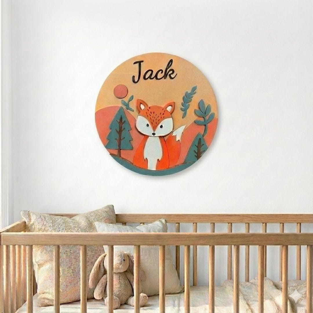 Custom 3D Baby Name Sign for Nursery - Round Wood Wall Decor With ...