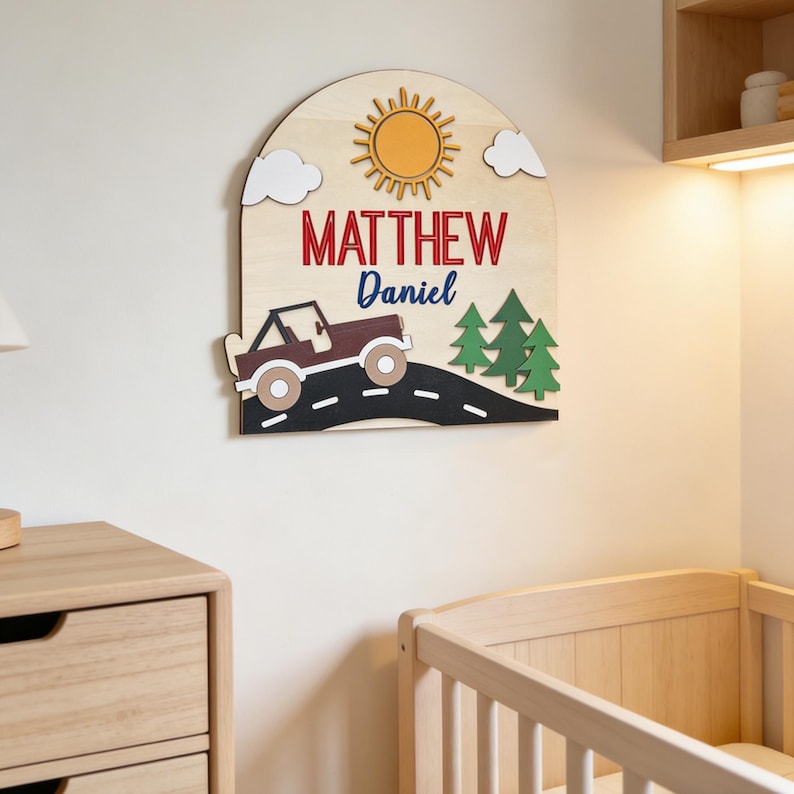Plaque nominative 3D personnalisée en bois pour chambre de bébé ...