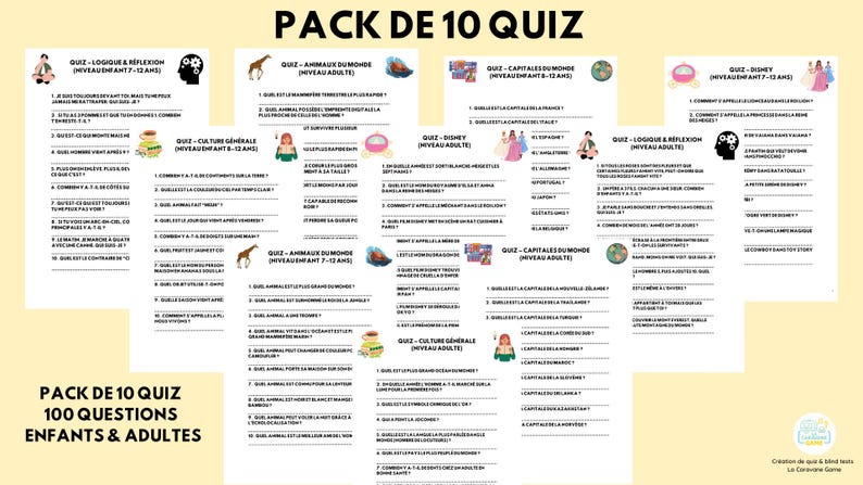 Pack of 10 Printable Quizzes - Games for Children and Adults - General ...