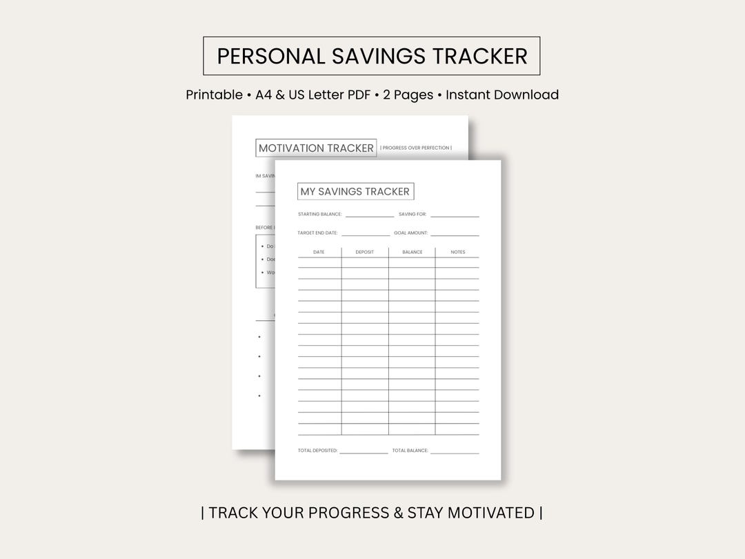 Savings Tracker With Motivation Page - Personal Money Saving Planner ...
