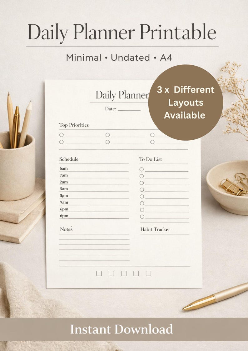 Simple Daily Planner Printable | Minimal and Clean | to Do List ...