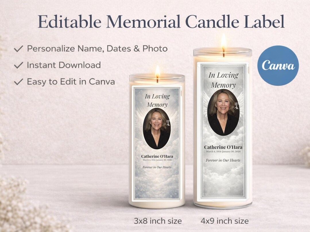Memorial Candle Label Template | Editable Photo, Name & Dates (canva ...