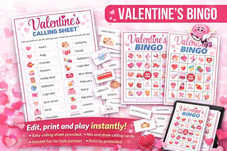 Valentine's Day Bingo Cards Printable | 65 Colorful Kids Classroom ...