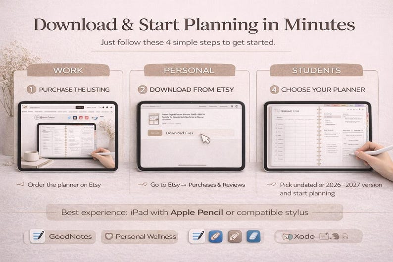 Custom Digital Planner Bundle 2026-2027 Undated | Hyperlinked Goodnotes ...