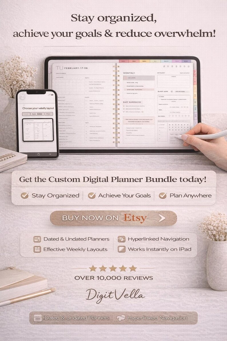 Custom Digital Planner Bundle 2026-2027 Undated | Hyperlinked Goodnotes ...