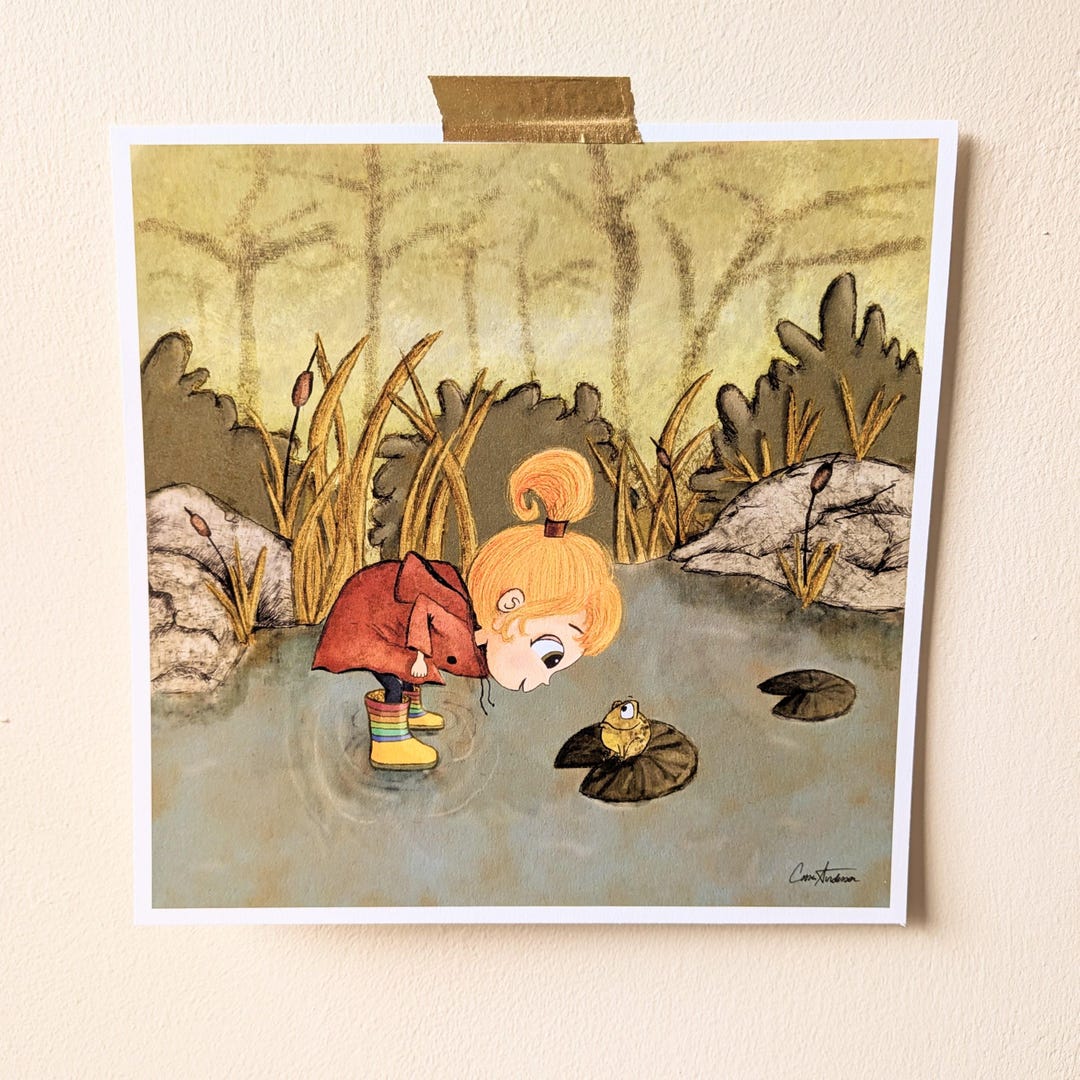 Girl and Frog Art Print - Archival-grade Paper - 8x8, 6x6, 5x5, 4x4 ...