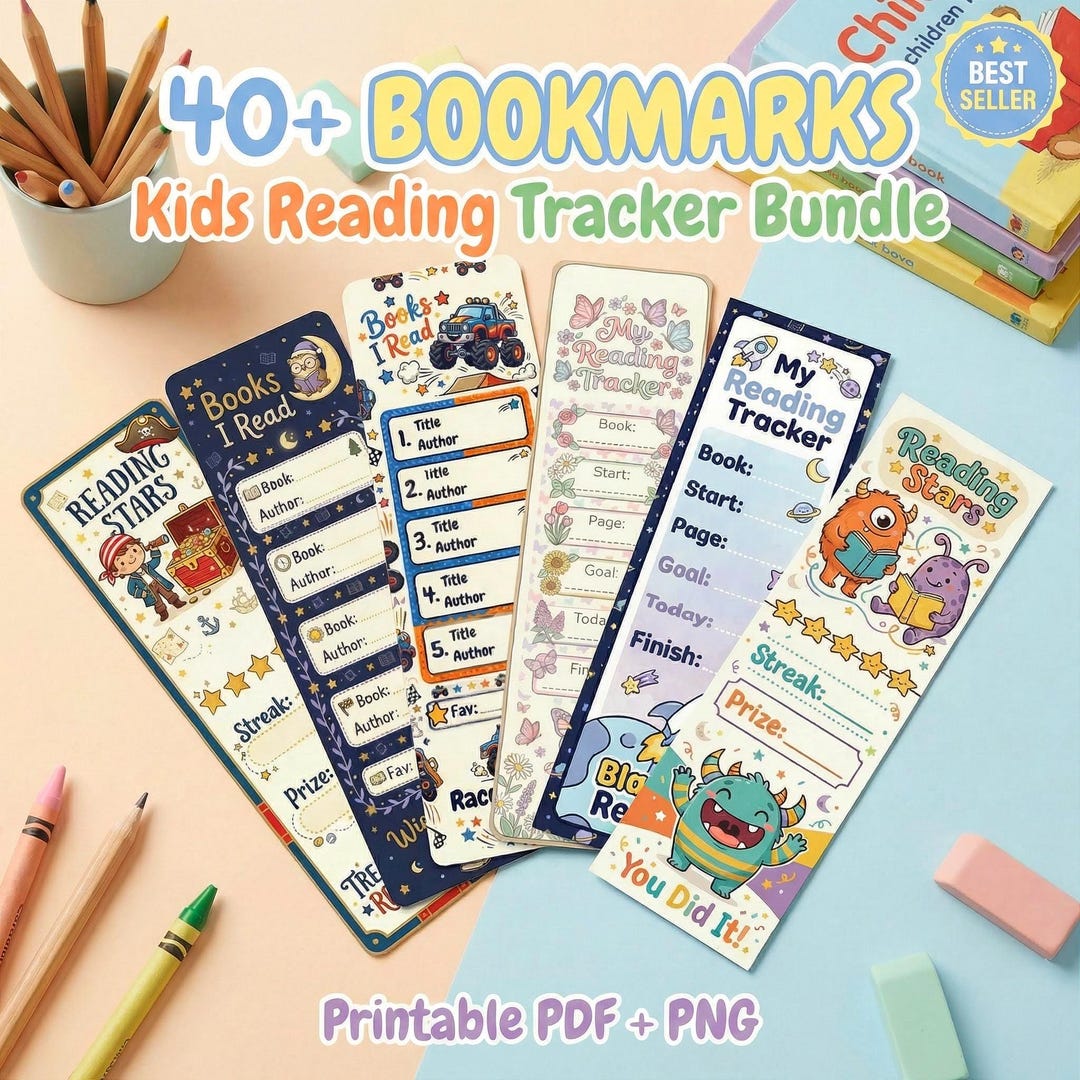 Kids Reading Tracker Bookmark PNG PDF Bundle, Reading Log for Kids ...