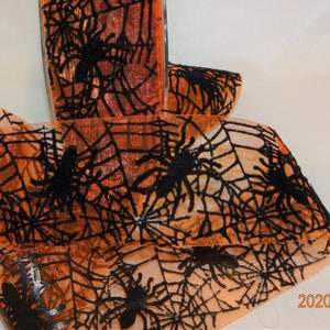 2" Black Velvet Spider & Web on Sparkling Sheer Orange Organza Ribbon ...