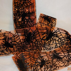 2" Black Velvet Spider & Web on Sparkling Sheer Orange Organza Ribbon ...