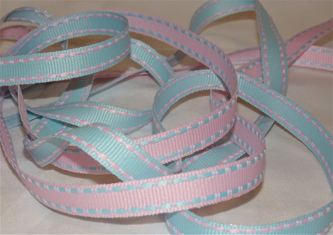 3/8" Saddle Stitch Grosgrain Ribbon PINK or BLUE Vintage Old Store ...