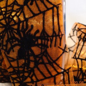 2" Black Velvet Spider & Web on Sparkling Sheer Orange Organza Ribbon ...