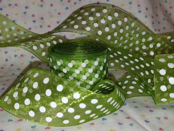 1-1/2 Lime Green Organza Ribbon With Medium White Polka - Etsy