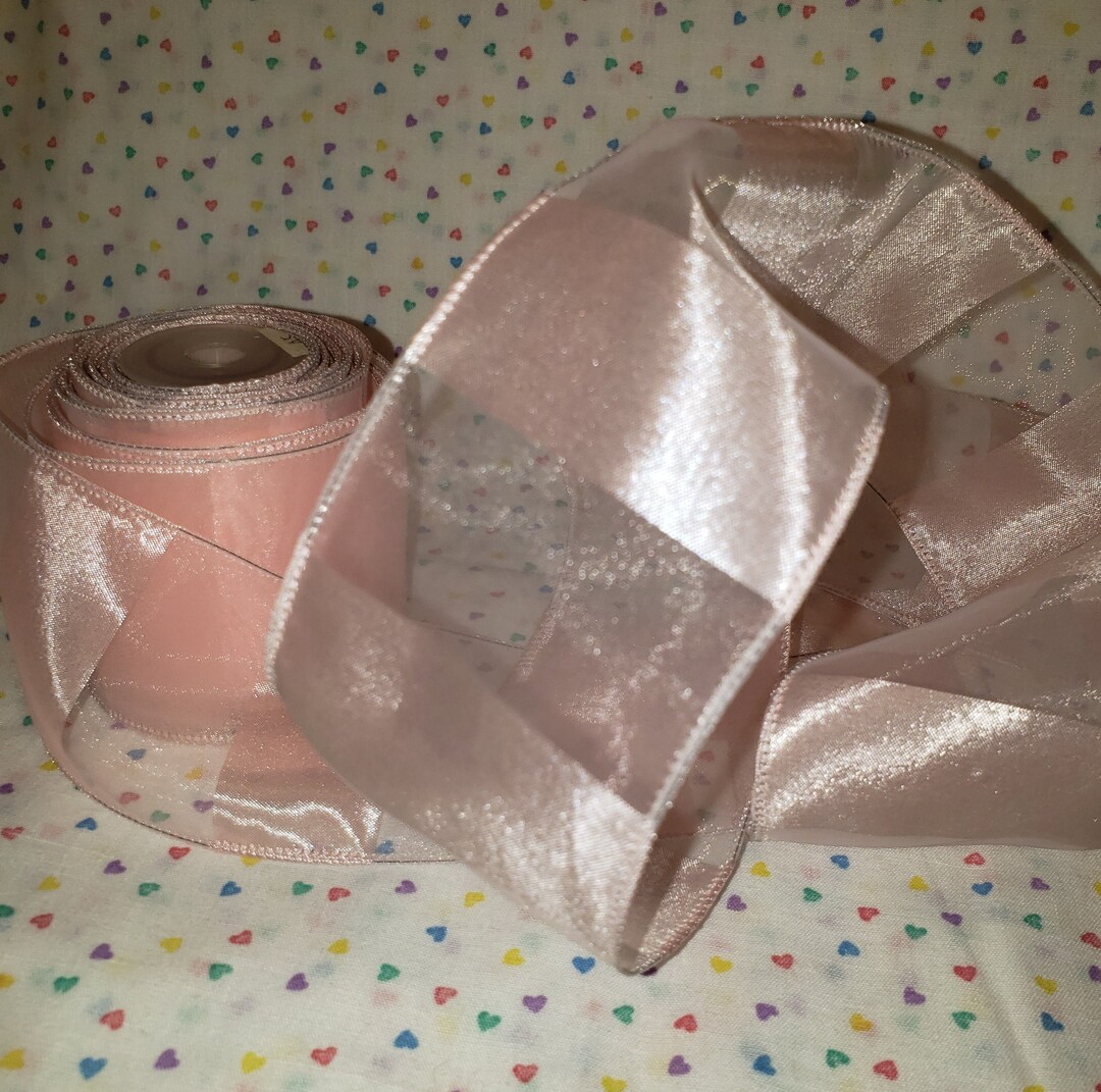 2-1/2 Pink Satin Railroad Stripes Organza Ribbon Wire Edge BTY - Etsy