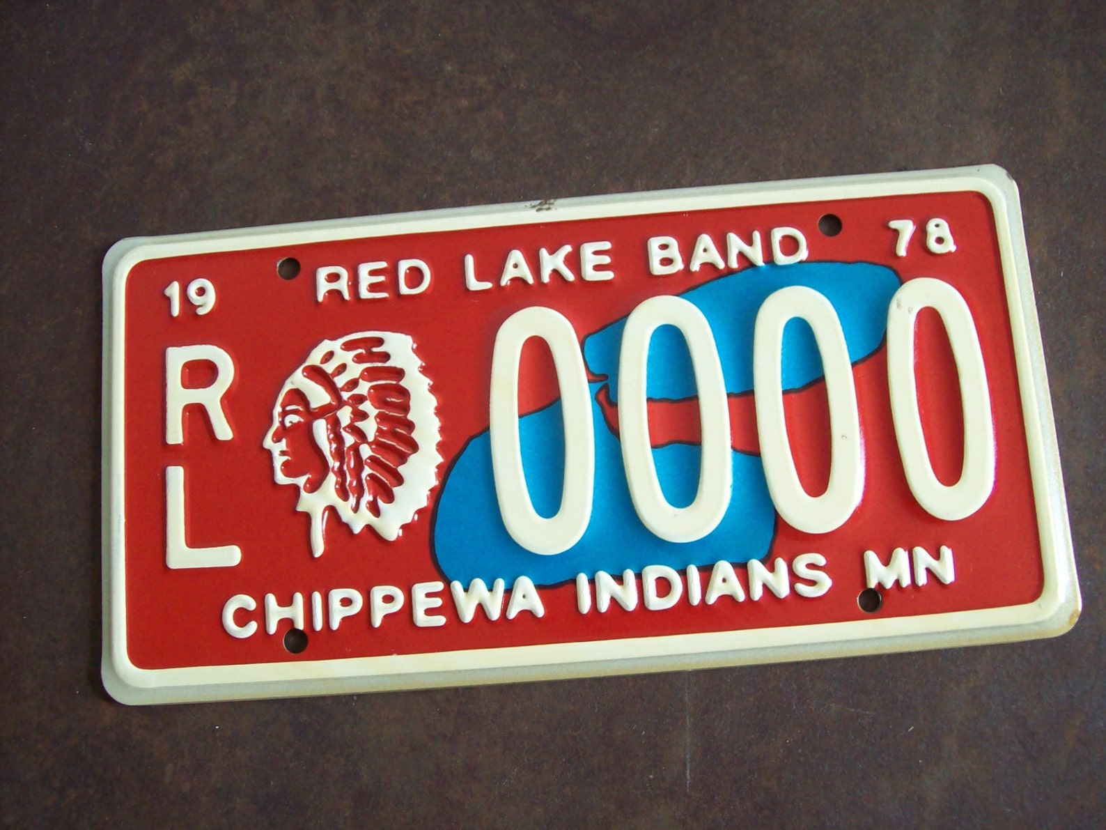 1978 Sample License Plate 0000 Red Lake Band Chippewa Indians Minnesota ...