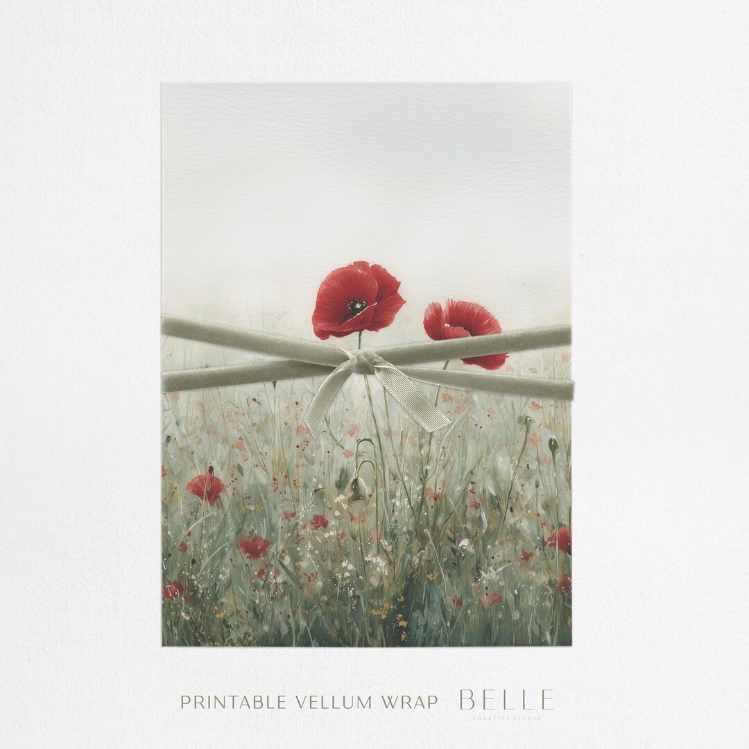 Romantic Poppy Field Invitation Overlay, Elegant Wedding Printable 5x7 ...
