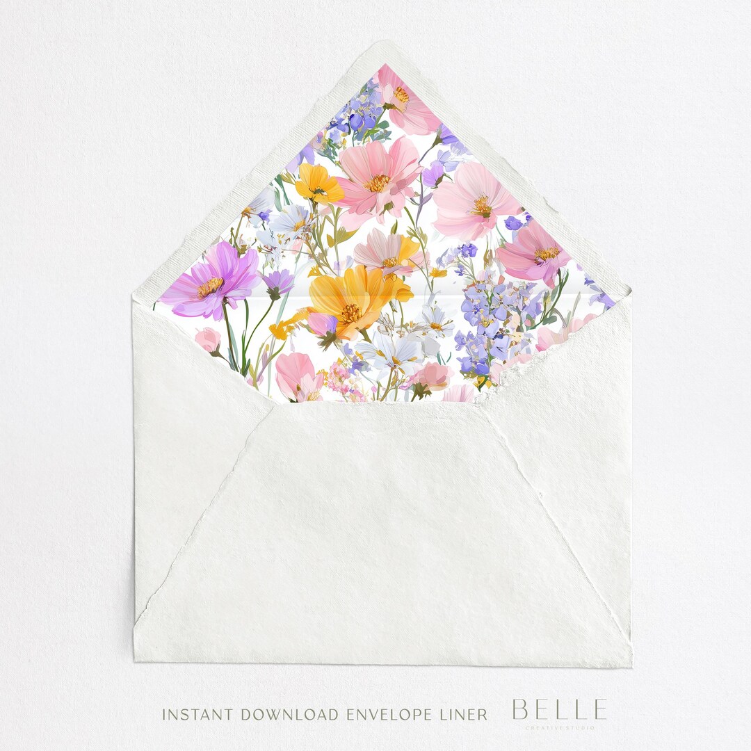 Printable Envelope Liner, Colorful Wildflower Watercolor Pattern ...