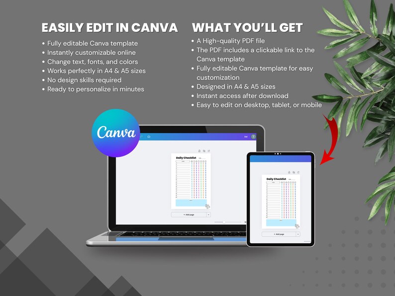Daily Checklist Printable, Editable Canva Template, Task Planner ...