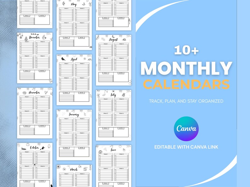 2026 Monthly Planner & Calendar, Editable Canva Template, 12 Month ...