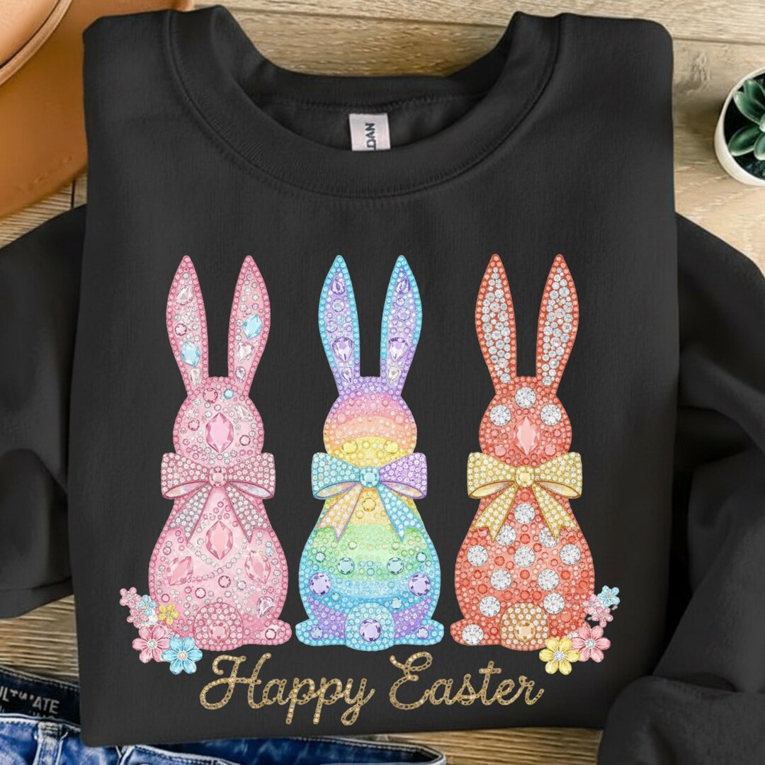 Happy Easter Rhinestone Bunny PNG, Sparkly Gem Bunny Trio Design ...