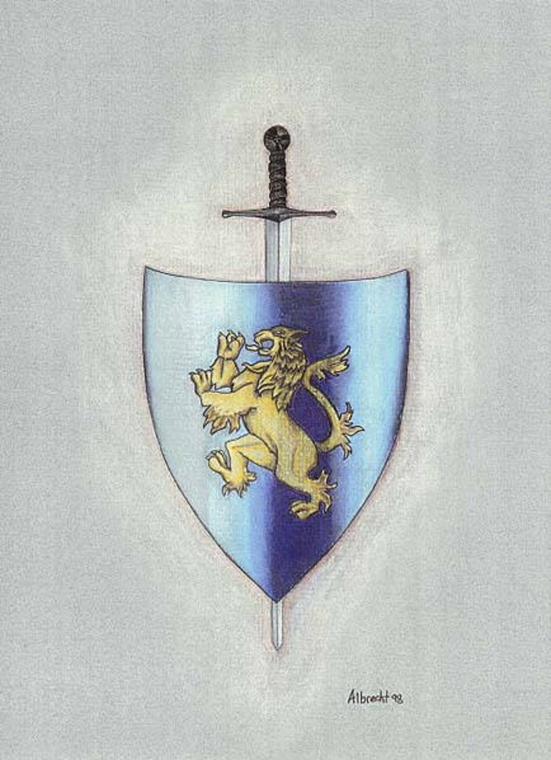 Rampant Lion: Medieval Shield & Sword Art Illustration Print - Etsy