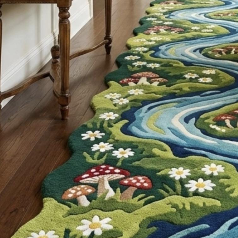 Forest River Tufted Runner Rug, Nature Landscape, Mushroom Floral ...