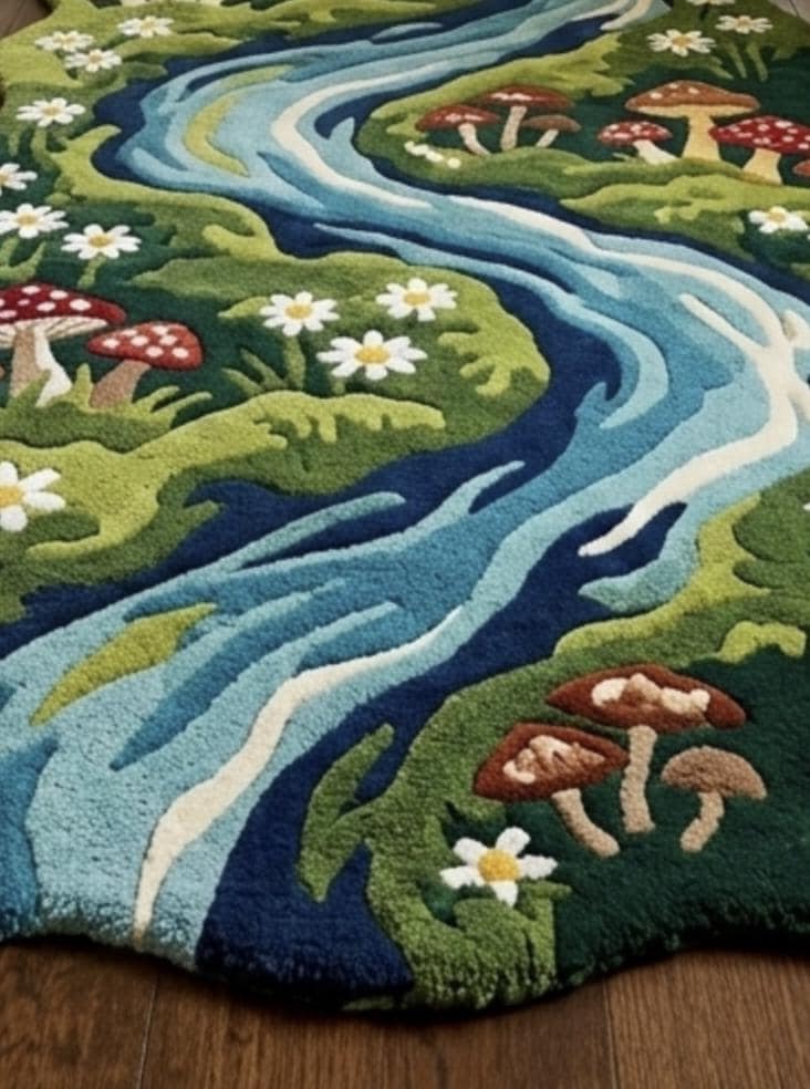 Forest River Tufted Runner Rug, Nature Landscape, Mushroom Floral ...