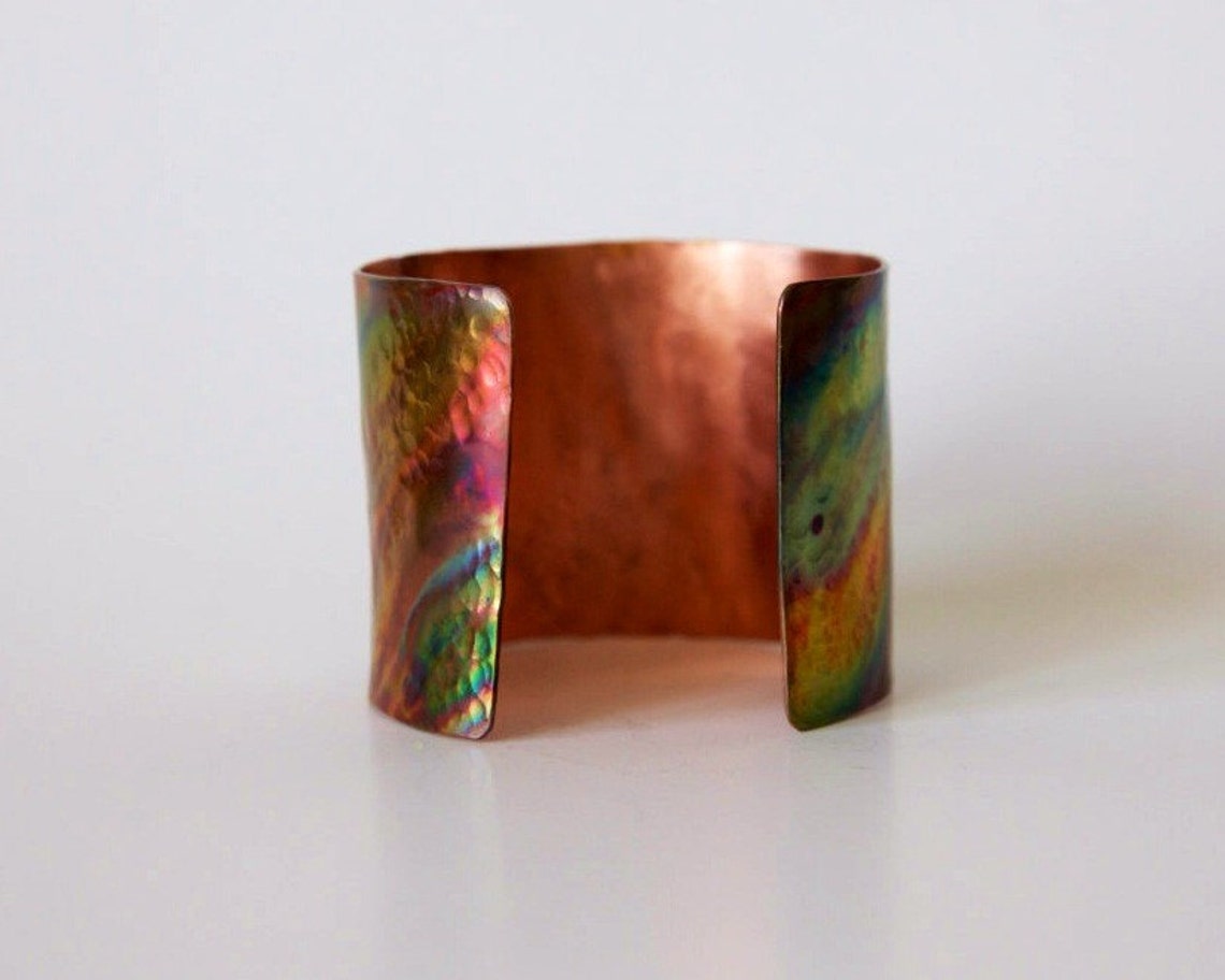 Organic Rainbow Patina Copper Cuff - Hammered Copper Cuff Bracelet ...