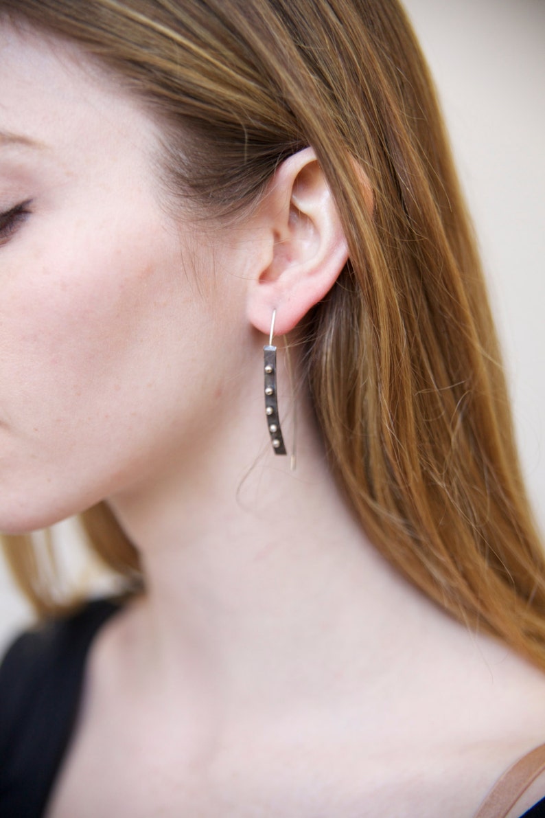 Edgy Modern Earrings Statement Earrings Sterling Silver Black Oxidized Threader Earrings ...