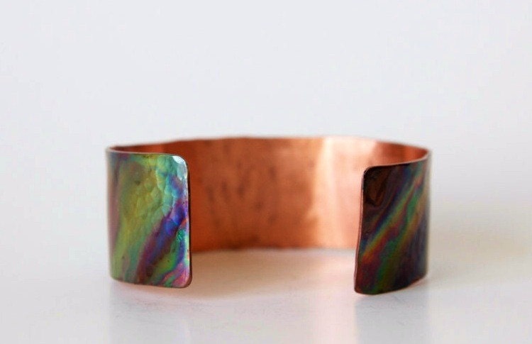 Rustic Copper Cuff - Rainbow Heat Patina Cuff - Hammered Copper Cuff ...
