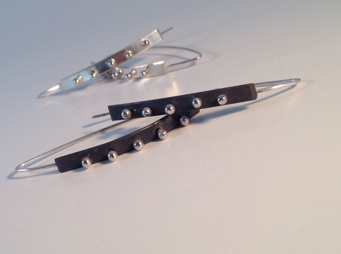 Edgy Modern Earrings Statement Earrings Sterling Silver Black Oxidized ...