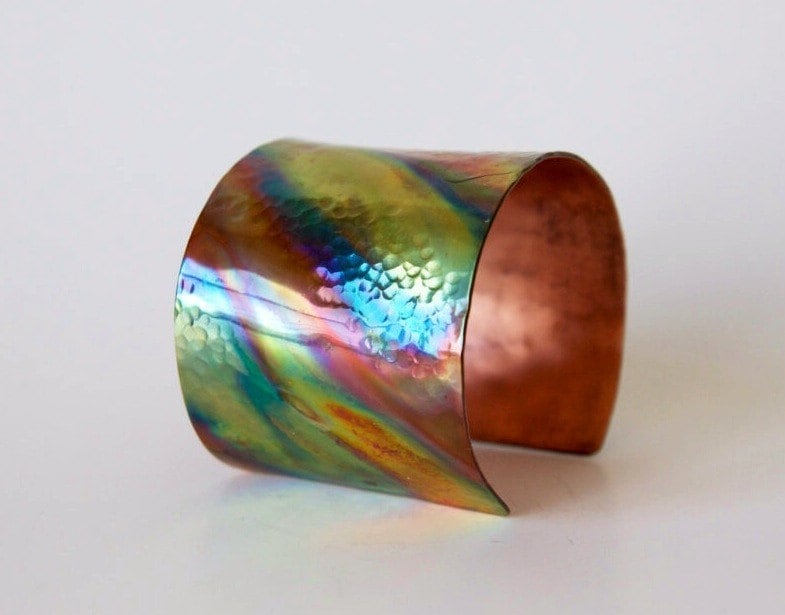 Organic Rainbow Patina Copper Cuff - Hammered Copper Cuff Bracelet ...