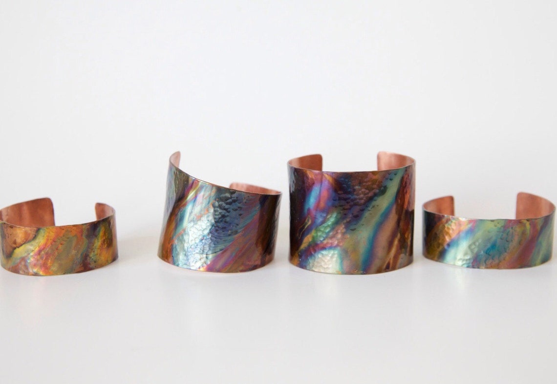 Organic Rainbow Patina Copper Cuff - Hammered Copper Cuff Bracelet ...