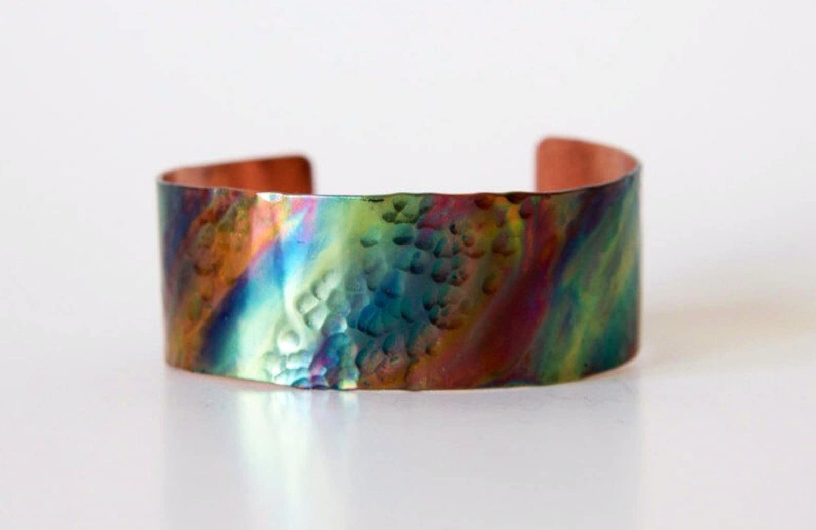 Rustic Copper Cuff - Rainbow Heat Patina Cuff - Hammered Copper Cuff ...