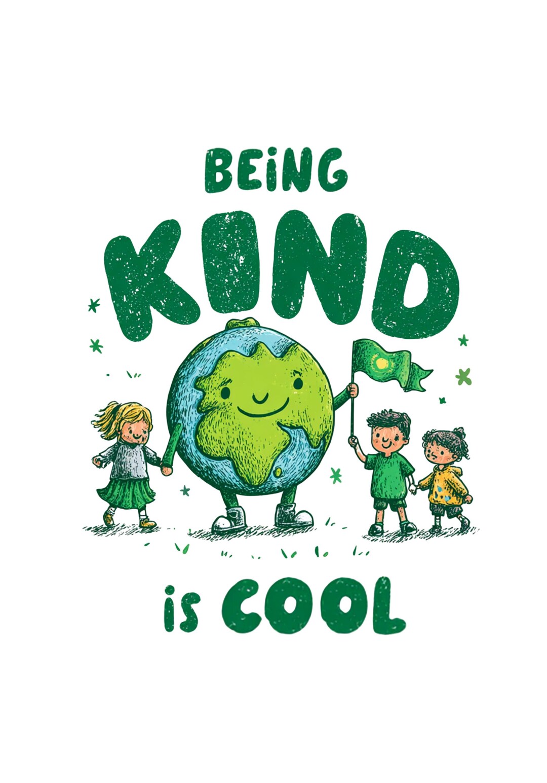 Being Kind Earth & Kids PNG, Positive Message Design (digital Download ...