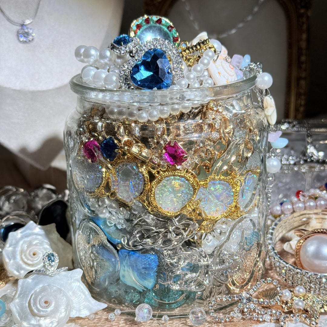Blue-inspired Mystery Jewelry Jar | Elegant Vintage Mix | Random Rings ...