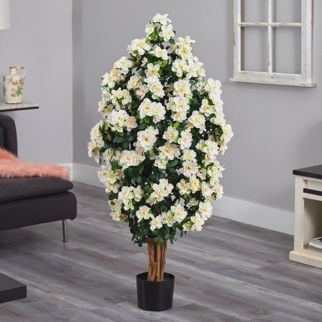 7” Azalea Artificial Flowering Tree With Natural Trunk Home Decor. - Etsy