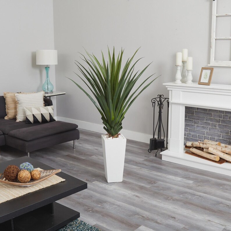 5' Artificial Spiky Agave Plant in White Tower Planter Home Decor - Etsy