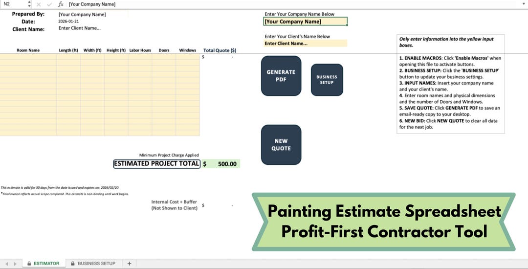Painting Estimate Spreadsheet – Contractor Paint Bid Calculator (excel ...