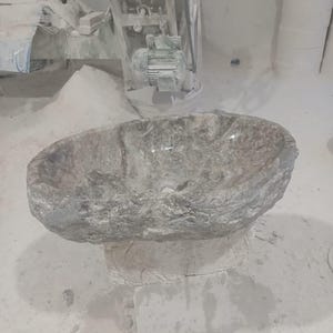 Tundra Grey Marble Vessel Sink | Hand-carved Boat-shaped Basin With ...