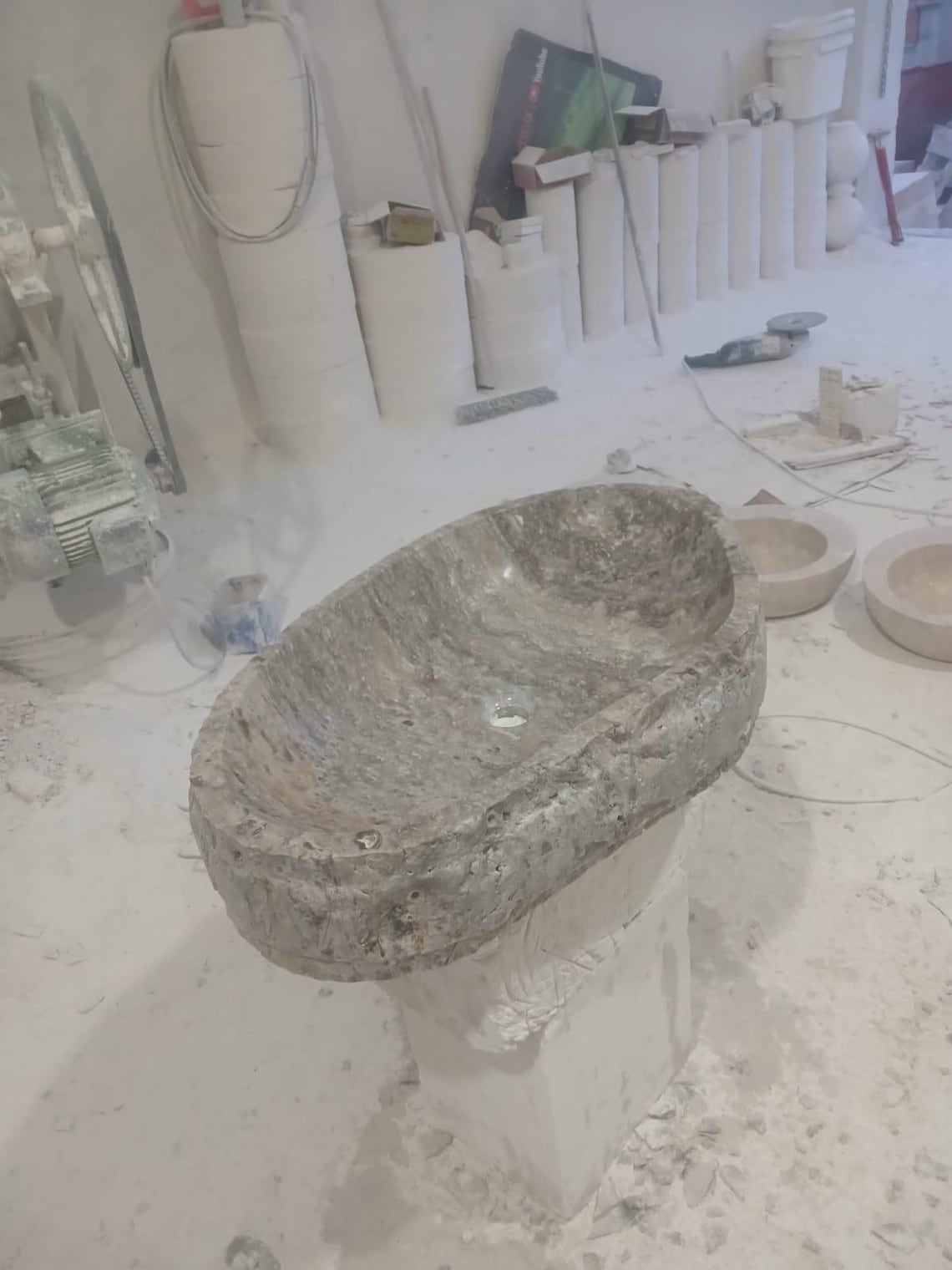 Tundra Grey Marble Vessel Sink | Hand-carved Boat-shaped Basin With ...