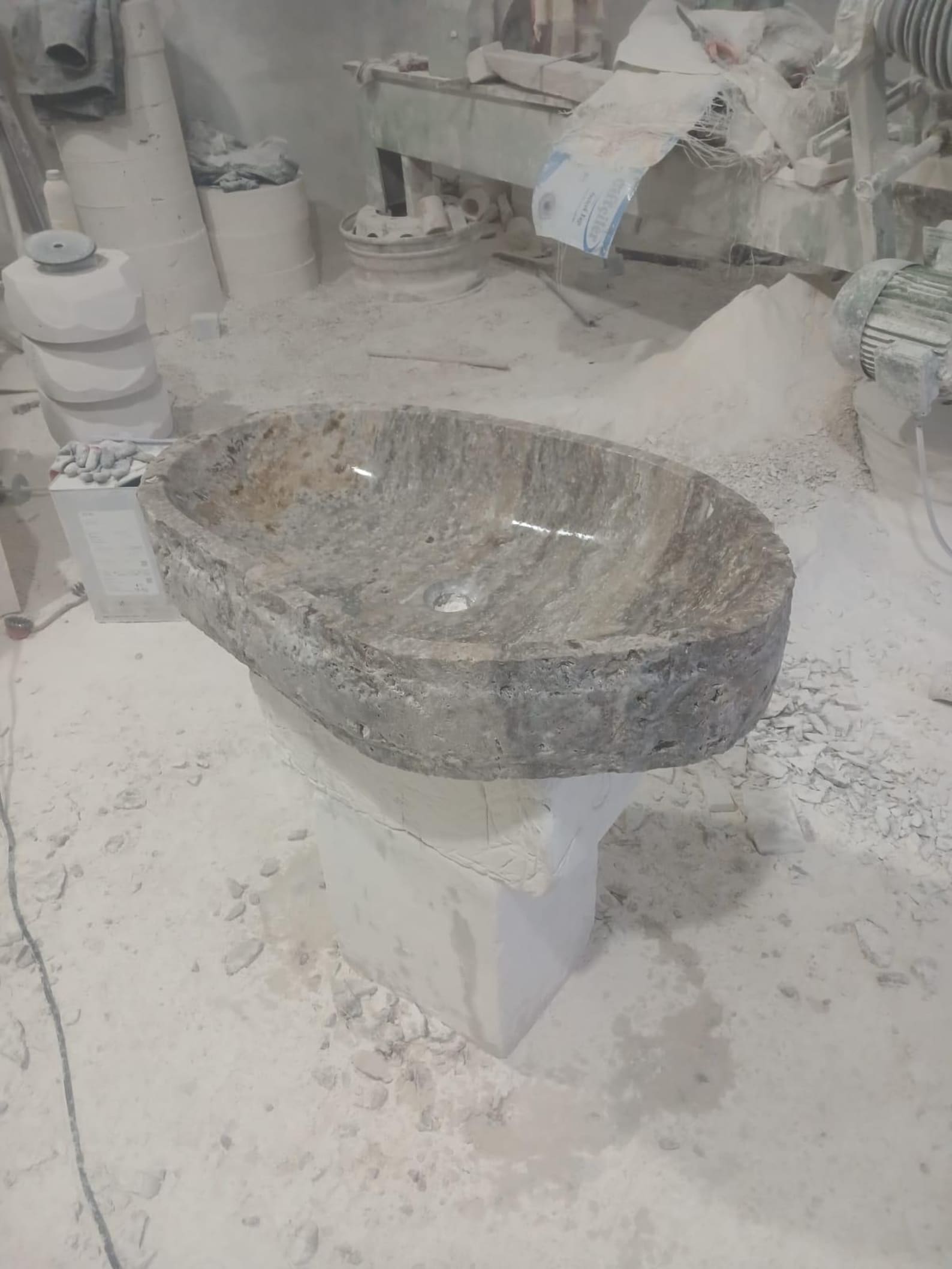 Tundra Grey Marble Vessel Sink | Hand-carved Boat-shaped Basin With ...