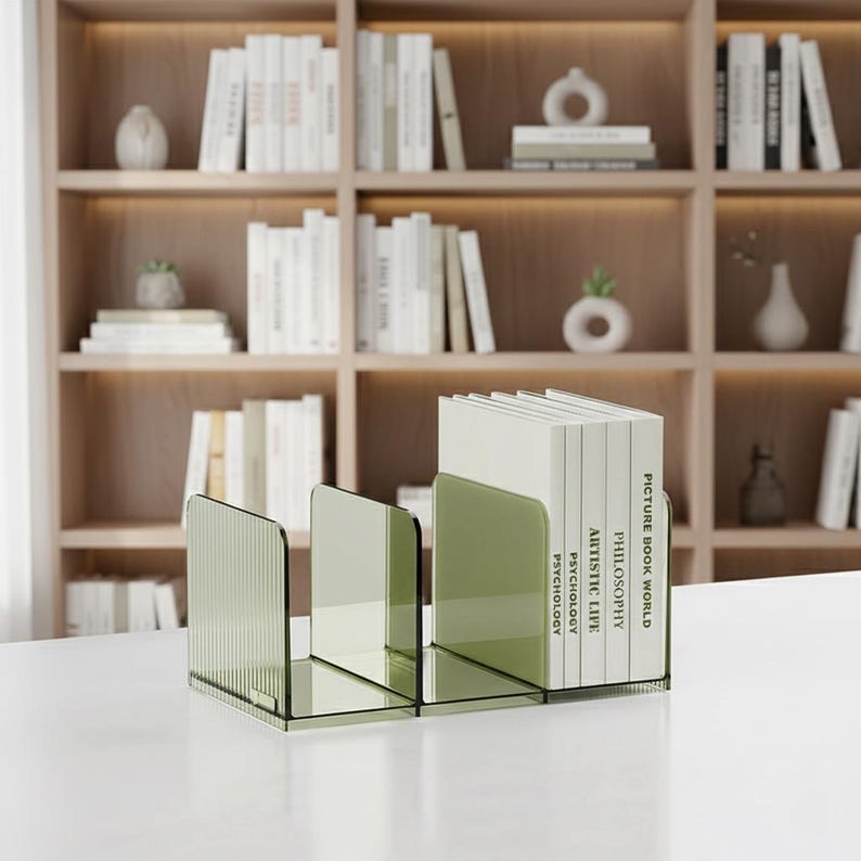 Transparent Bookends Stand Bookshelf Desktop Decorative Storage Rack ...
