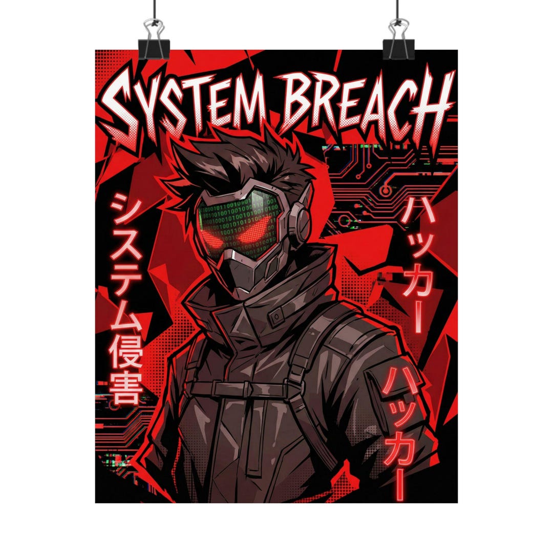 System Breach Hacker Poster | Matte Vertical Poster, Cyberpunk Anime ...