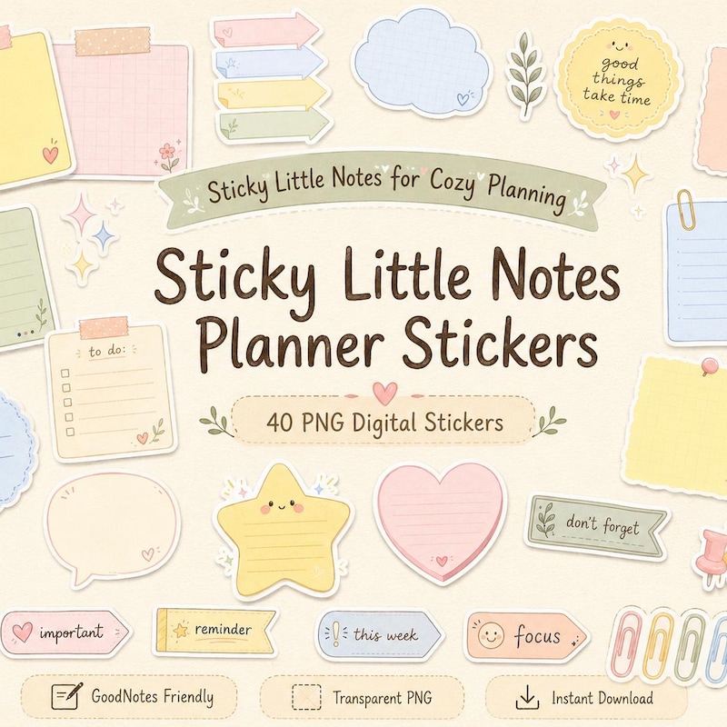 Pastel Sticky Notes Set - Etsy